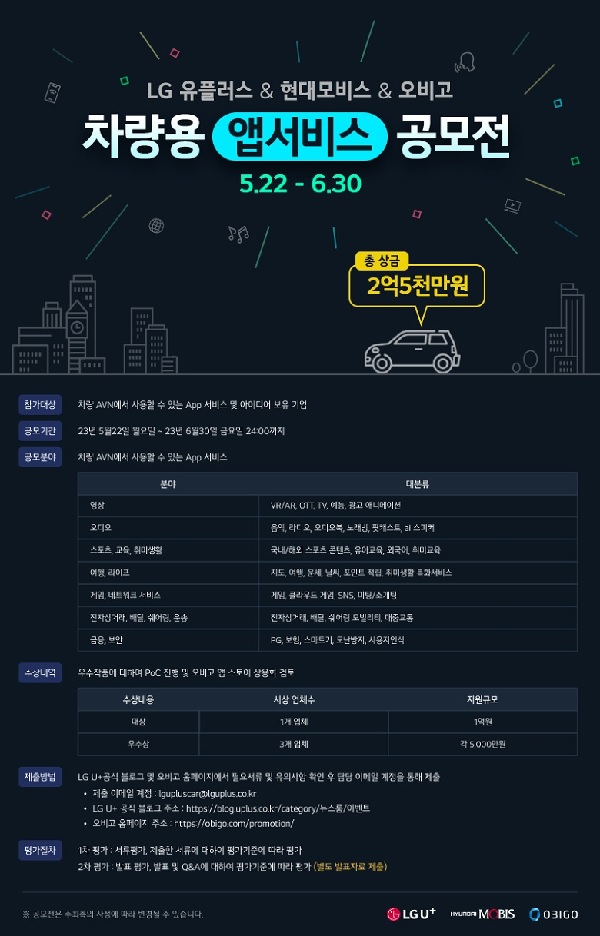 2023년 LG유플러스, 현대모비스, 오비고 차량용 앱서비스 공모전